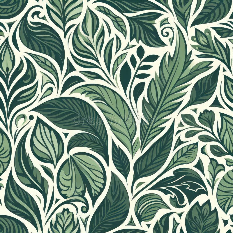 Green Leafy Pattern with White Background Stock Illustration ...