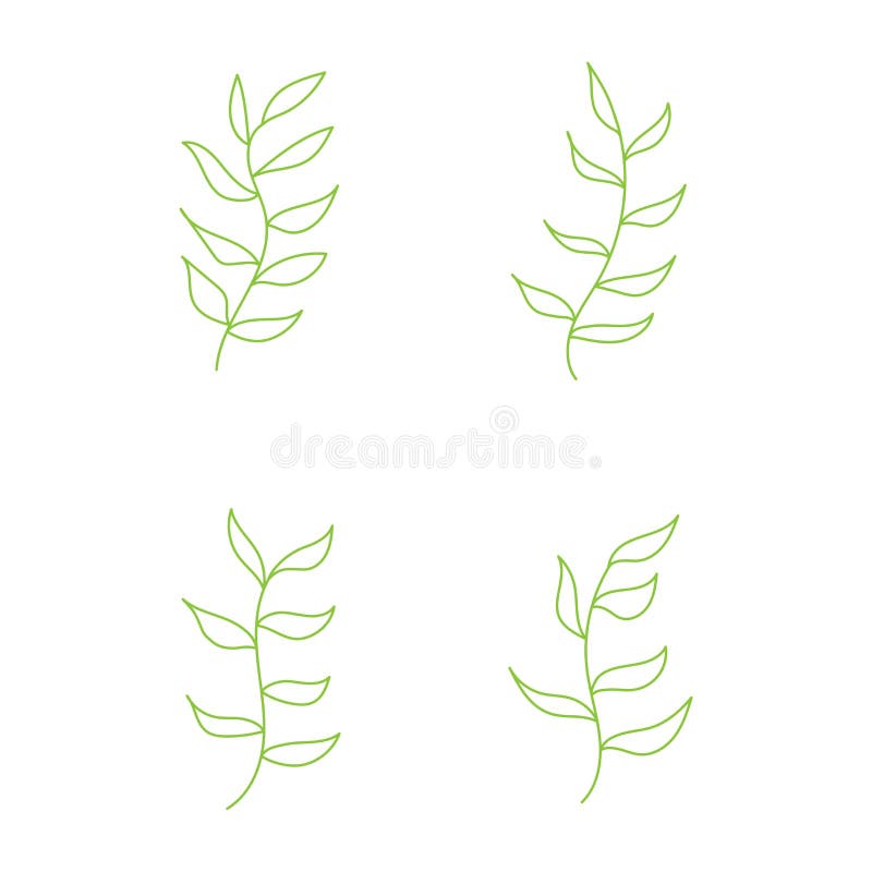 Green Leafy Plant with Decorative Art Isolated Vector Illustration ...
