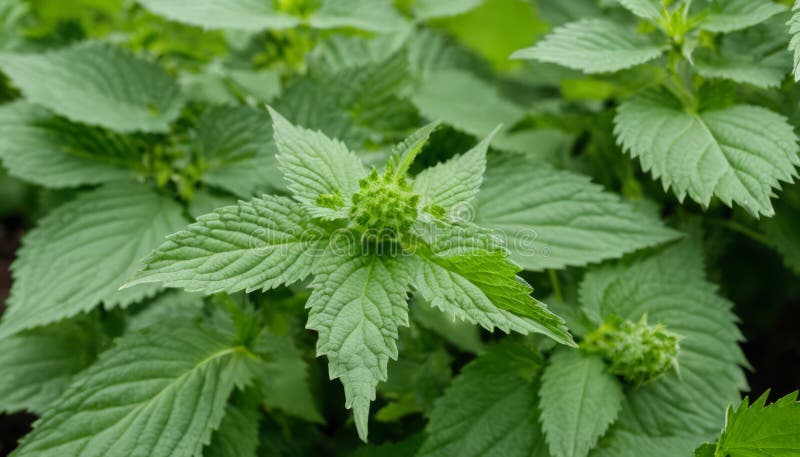A Green Leafy Plant with Small Green Flowers Stock Illustration ...