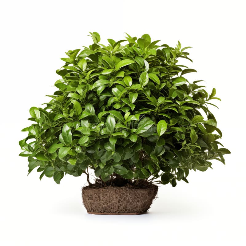 Green Leafy Shrub with Roots Isolated on White Background Stock ...