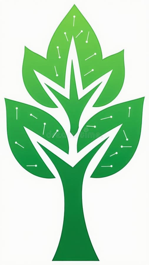 Green Leafy Tree with Three Branches and Three Leaves on Each Branch ...