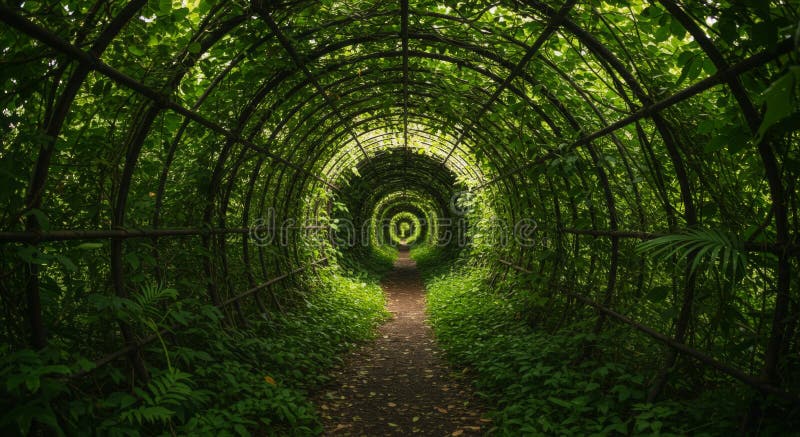Green Leafy Tunnel Path in Lush Garden Stock Illustration ...