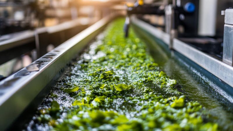 Green Leafy Vegetables on Conveyor Belt in Food Processing Plant Stock Illustration ...
