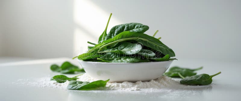 Green Leafy Vegetables and White Flour in a Bowl Stock Image - Image of ...