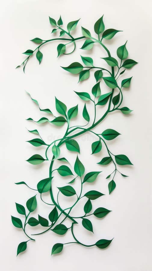 Green Leafy Vine on a White Background, Minimalist Art. Nature and ...
