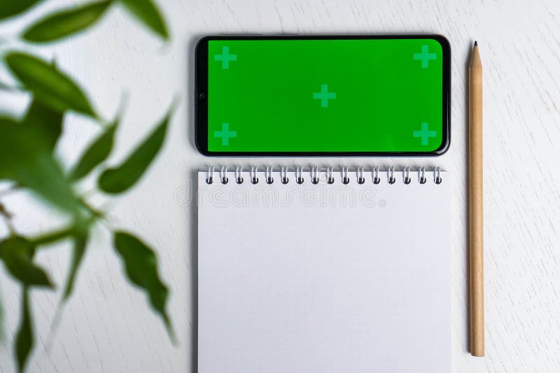Green Leave with Blank Notepad Smartphone Green Screen Mockup and ...