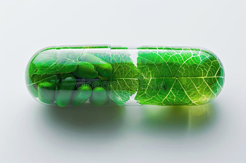 Green Leave Vitamin in Capsule. Generative AI. Stock Illustration ...