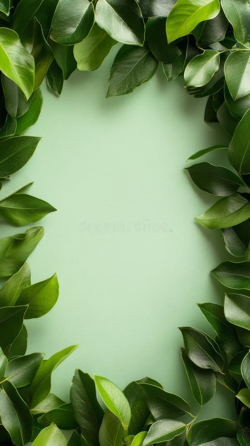 Green Leaves Border with Light Green Background, Nature Concept Stock ...