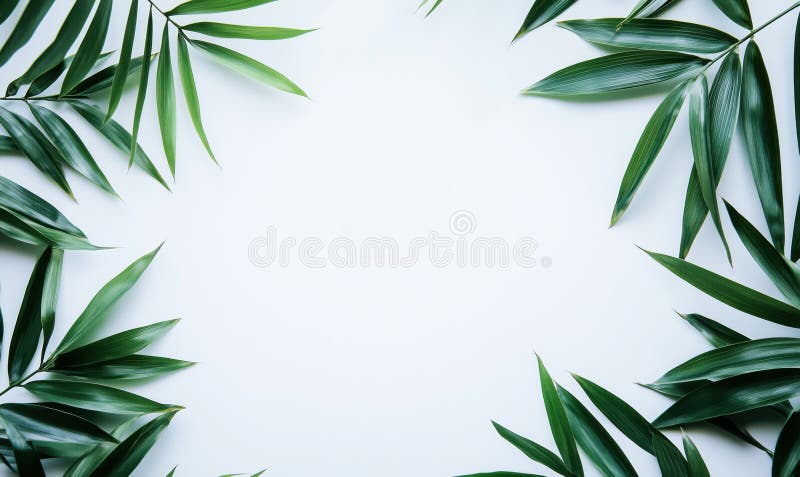 Green Leaves Border on White Background, Tropical Foliage Framing Empty ...