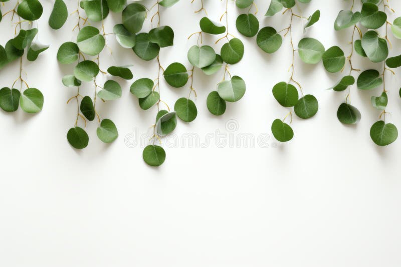 Green Leaves and Branches on Clean White Background with Copy Space for ...