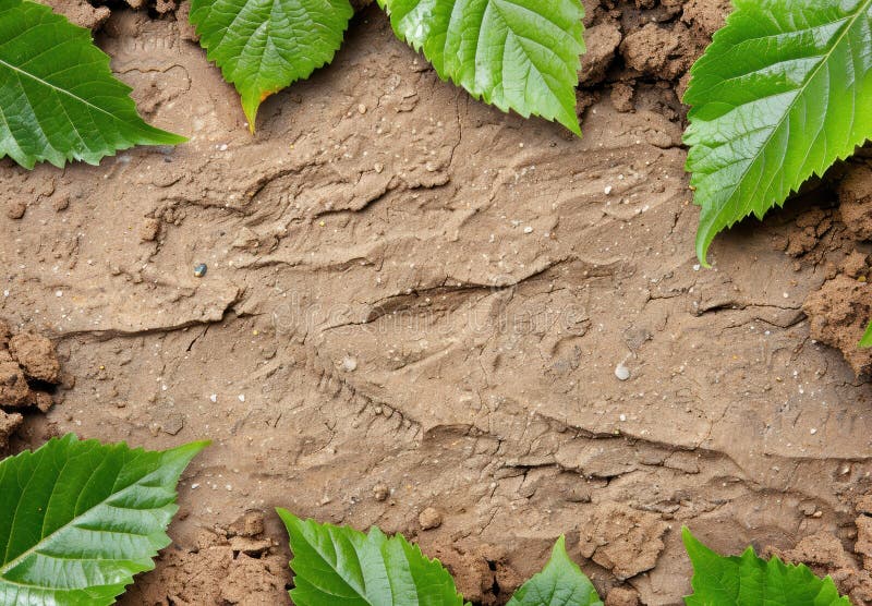 Green Leaves on Brown Soil Texture Stock Illustration - Illustration of ...