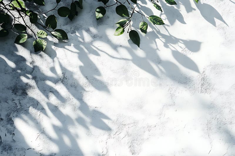 Green Leaves Cast Shadows on a White Textured Wall Stock Illustration ...