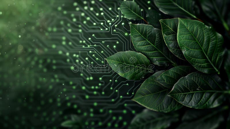 Green Leaves and Circuit Board Pattern Highlighting Nature and ...
