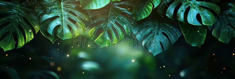 Green Leaves Dangle from a Tree Against a Dark Background, Creating a ...