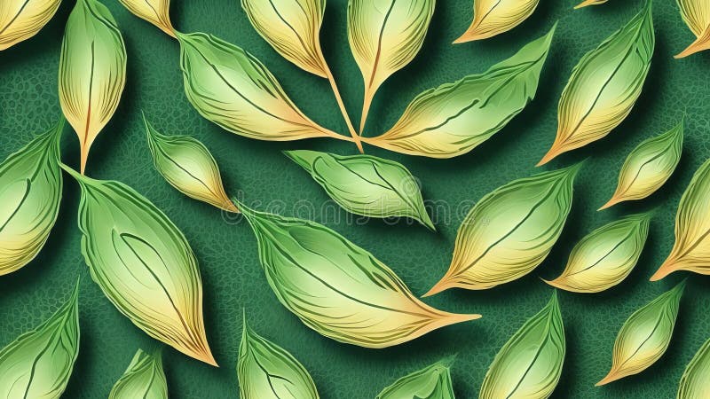 Green Leaves in a Decorative Pattern on a Textured Gradient Background ...