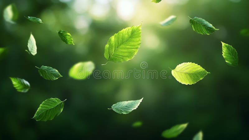 Green Leaves Falling on Background. Ecology and Sustainability Concept ...