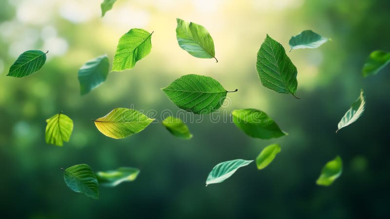 Green Leaves Falling on Background. Ecology and Sustainability Concept ...