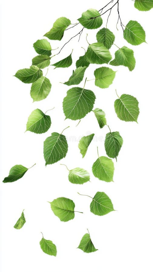 Green Leaves Falling Gently from Branch with Fresh Spring Theme Stock ...