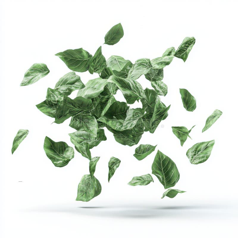 Green Leaves Falling Isolated White Background, Isolated on White ...
