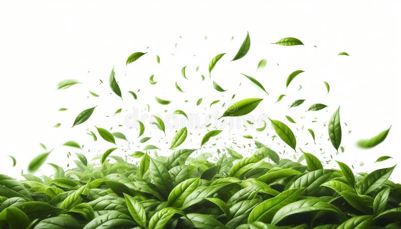 Green Leaves Floating on White Background Stock Illustration ...