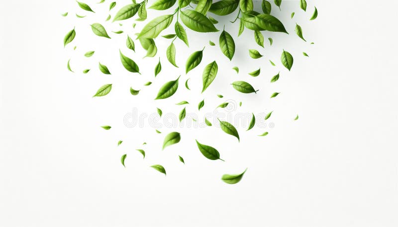 Green Leaves Floating on White Background Stock Illustration ...