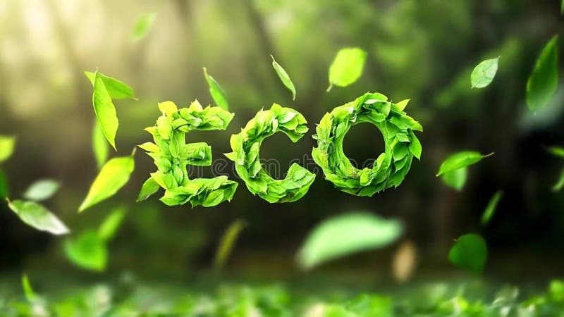 Green Leaves Floating with the Word ECO on Green Background Stock Video ...