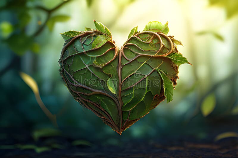 Green Leaves Form a Heart Shape, World Environment Day and Earth Day ...