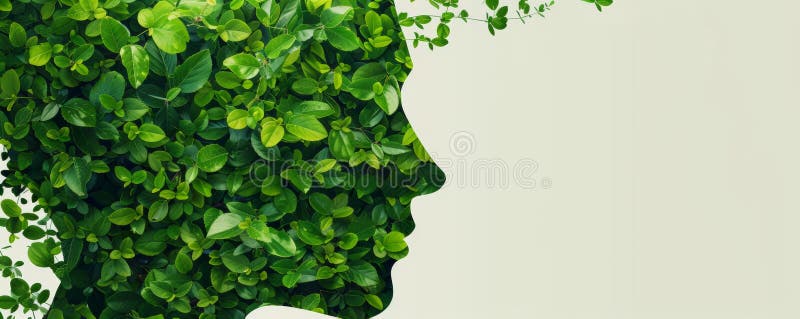 Green Leaves Forming the Profile of a Human Face on White Background ...