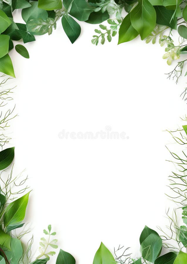 Green Leaves Frame Border on White Background Stock Illustration ...
