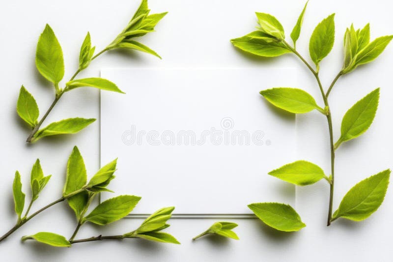 Green Leaves Frame Empty Space Invitation Greeting and Fresh Springtime ...