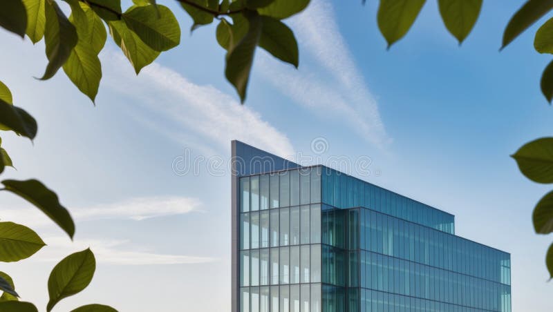 Green Leaves Frame Modern Glass Building Architecture. Stock Image ...