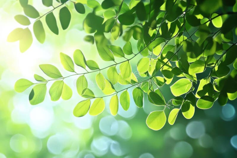 Green Leaves Glow in Sunlight, Backlit by Sun with Beautiful Nature ...