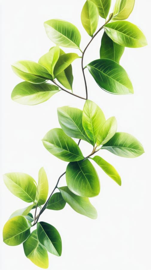 Green Leaves Grow on Branch with White Background, Fresh Green Leaf ...