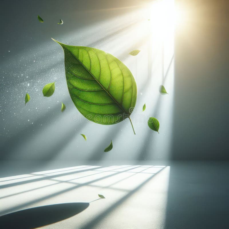 Green Leaves Illuminated by Sunlight in an Empty Room. Stock Photo ...