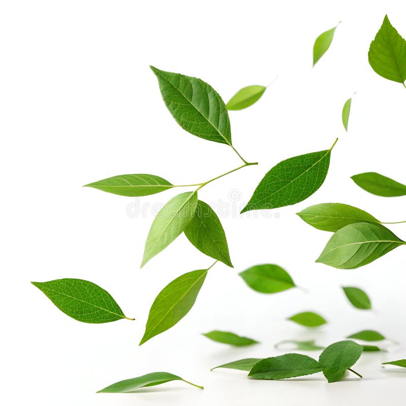 Green Leaves Movement Falling Flow Isolated on White Background Stock ...