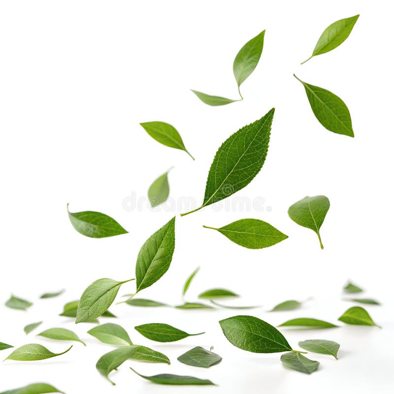 Green Leaves Movement Falling Flow Isolated on White Background Stock ...