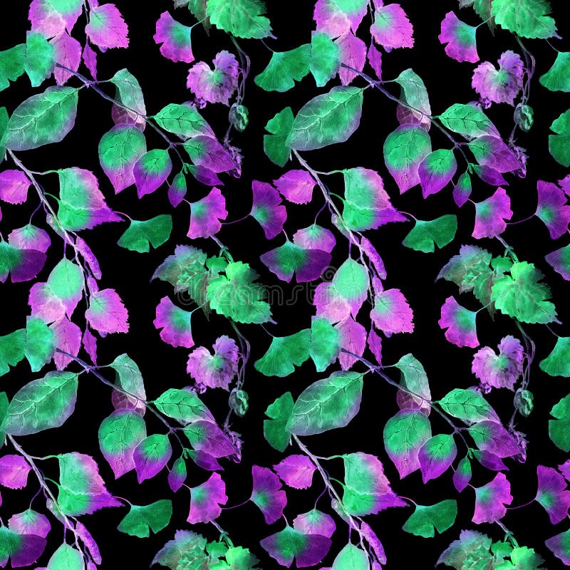 Green Leaves in Neon Light. Seamless Background for Biology Science ...