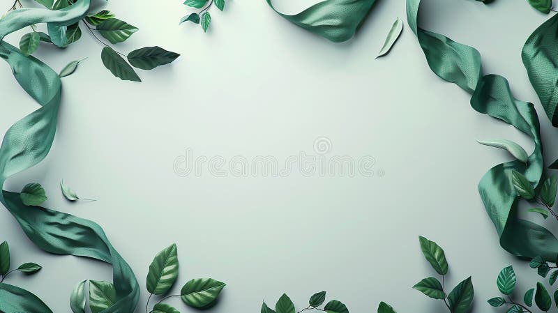 Green Leaves and Ribbon Frame a White Background Stock Illustration ...