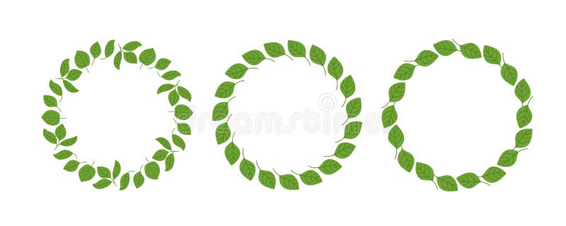 Green Leaves Round Frames with Copy Space. Vector Ecological Labels ...