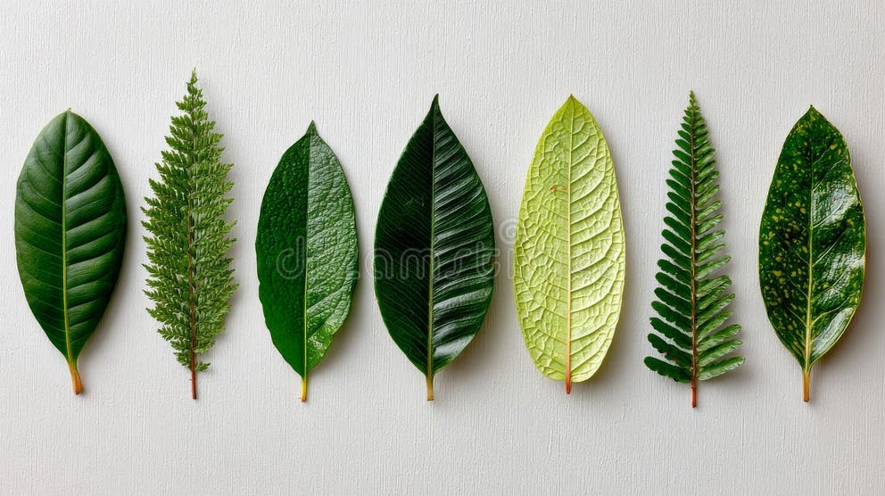 Green Leaves Row on Grey Background Stock Illustration - Illustration ...