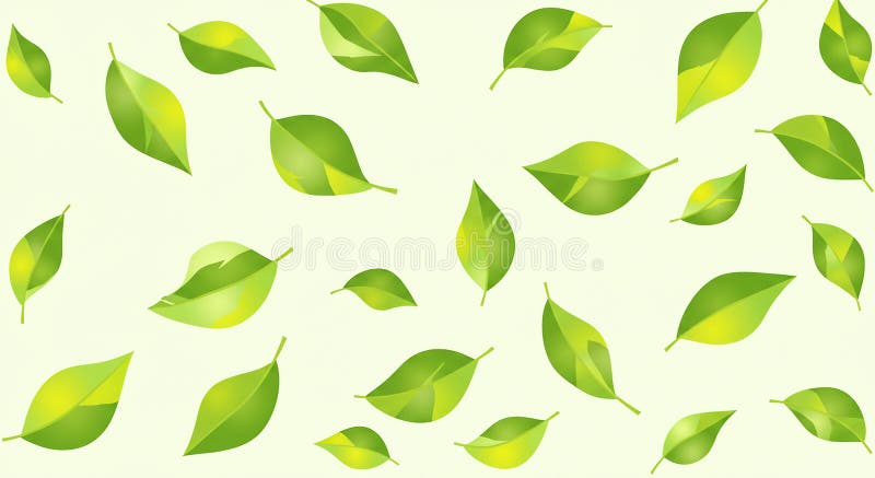 Green Leaves Scattered Across a Light Green Background, Creating a ...