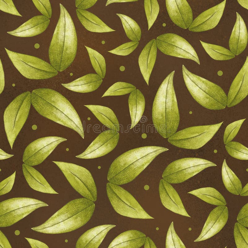 Green Leaves Seamless Pattern, Repeat Files, Brown Background and ...
