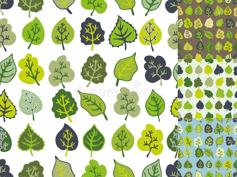 Green Leaves Seamless Pattern Set.Stylized Leaf Stock Vector ...