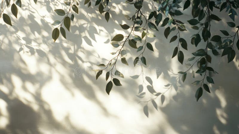 Green Leaves and Shadows on a Light Beige Wall Stock Illustration ...