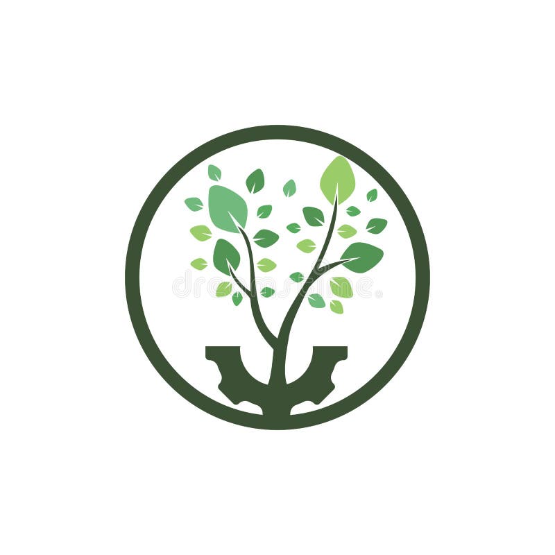 Gear Tree Vector Logo Design Template. Green Eco Tech and Industry Logo ...