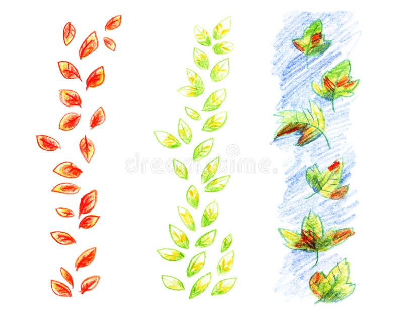 Green Leaves Vertical Simple Pattern Drawn by Hand with Colored Pencils ...