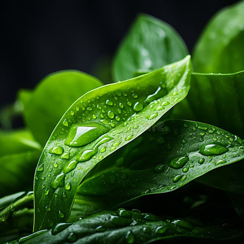 Green Leaves with Water Droplets Stock Illustration - Illustration of ...