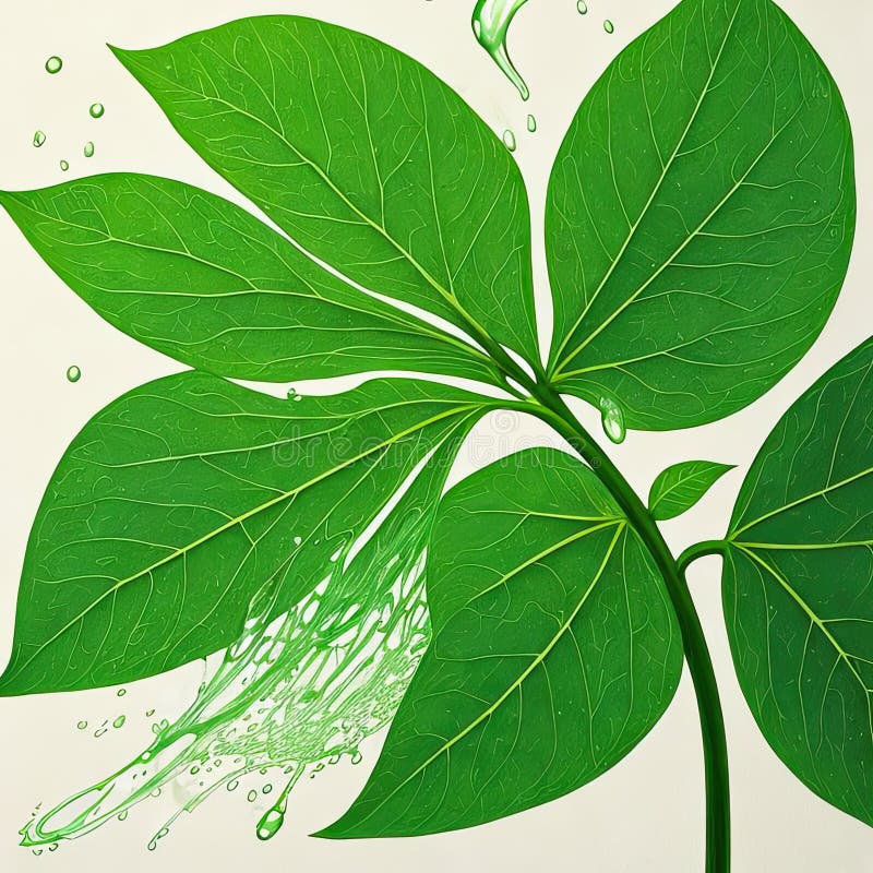 Green Leaves and Water Drops Stock Illustration - Illustration of ...