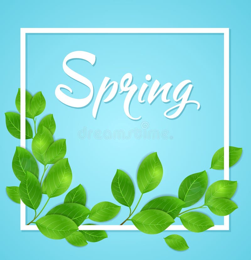 Green Leaves in White Frame Stock Vector - Illustration of text, summer ...