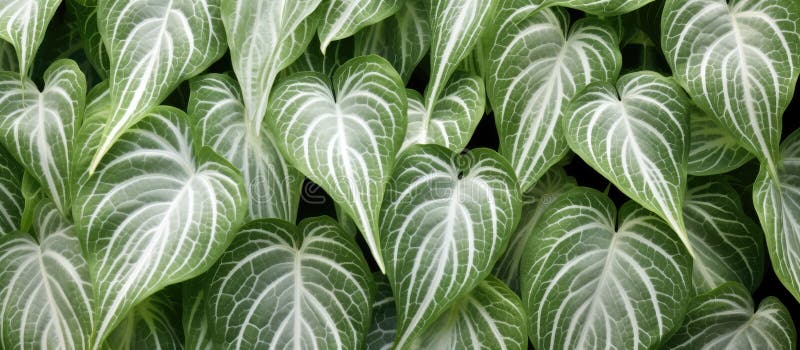 Green Leaves with White Stripes, Patterned Closeup of a Terrestrial ...